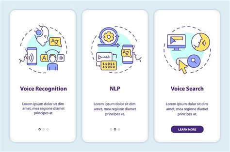 음성 지원 모바일 앱 화면을 나타내는 2d 아이콘 선 아이콘 개념 Ui Ux Gui 템플릿을 사용하여 3단계 다채로운 그래픽