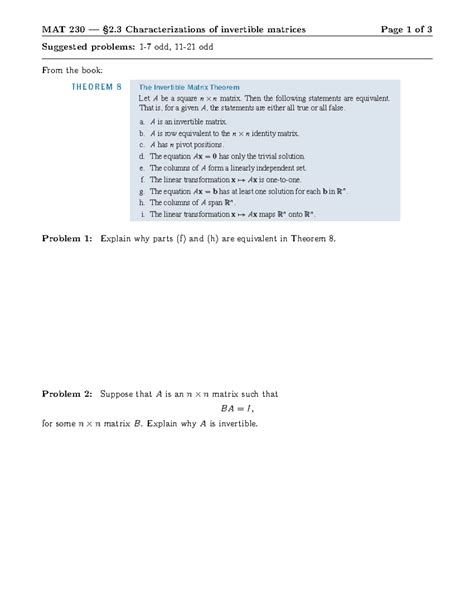 10 28 23 Characterizations Of Invertible Matrices Handout