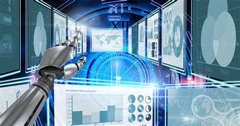 Robot Hand Interacting With Technology Interface Panels Stock
