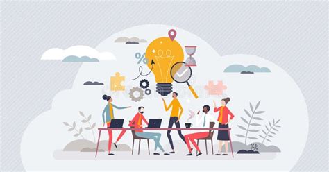 Brainstorming Office Team With New Idea Generating Tiny Person Concept Stock Vector