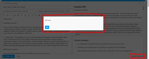 403 error when trying to create a tutorial post forum bugs