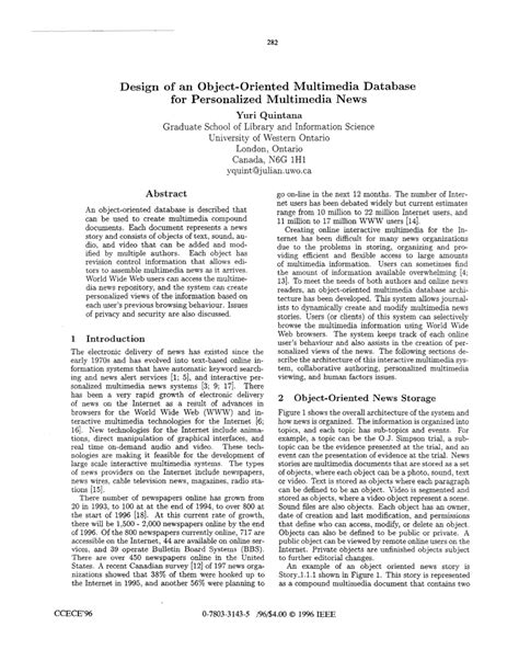 Pdf Design Of An Object Oriented Multimedia Database For Personalized Multimedia News