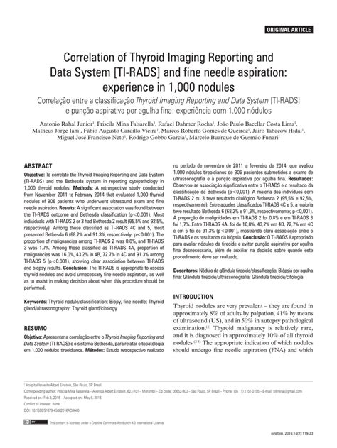 Pdf Correlation Of Thyroid Imaging Reporting And Data System [ti Rads] And Fine Needle