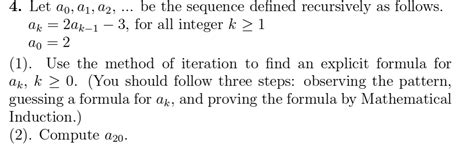 Solved 4 Let A0a1a2 Be The Sequence Defined Recursively