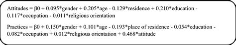 multiple regression equation of attitudes and practices download