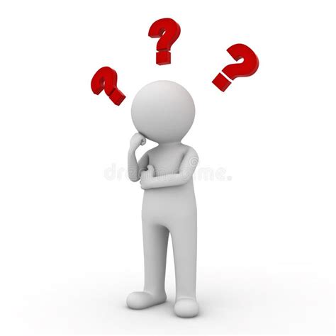 человек 3d думая с красными вопросительными знаками над его головкой Иллюстрация штока