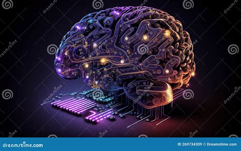 Futuristic Neon Brain Chip With Artificial Intelligence Information Of The Future Generative Ai