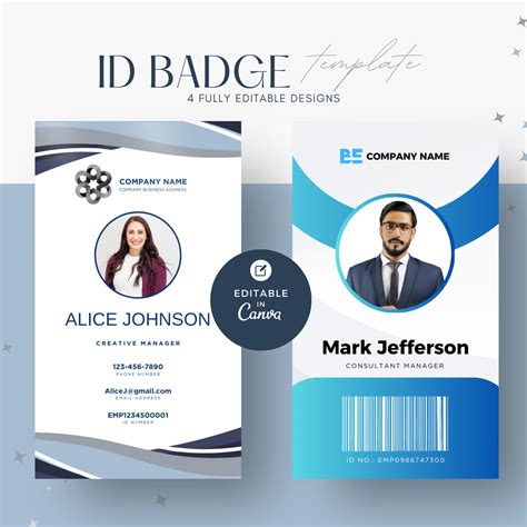 Id Badge Template Work Badge Photo Id Card Employee Name Badge