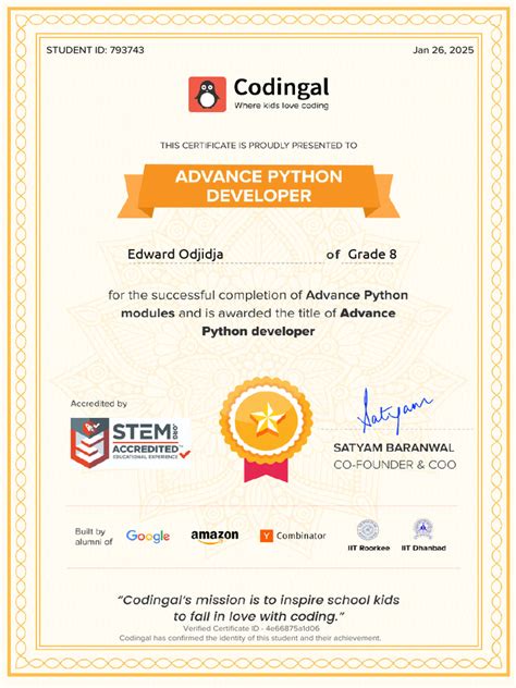 advance python developer certificate pdf