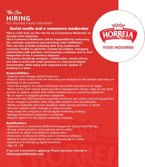 Social Media And E Commerce Moderator Needed If Interested Kindly Send Your Cv To Shimaa