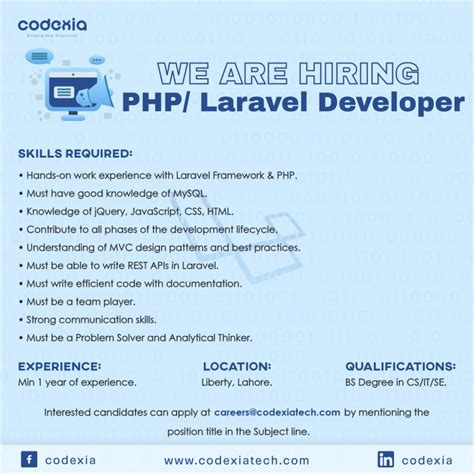 Codexia Technologies On Linkedin Hiringalert Phplaraveldeveloper Experience 12 Comments