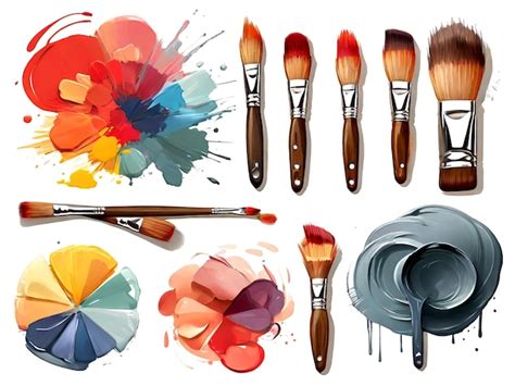 터 페인트 브러쉬와 컬러 팔레트 분리 프리미엄 벡터