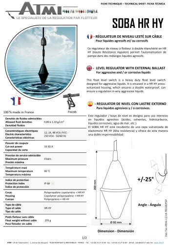 Data Sheet Float Level Regulator Soba Hr Hy Atmi Pdf Catalogs Technical Documentation