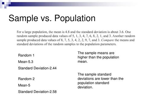 PPT Sample Vs Population Comparing Mean And Standard Deviations PowerPoint Presentation ID