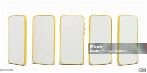 흰색 화면이 있는 3d 노란색 스마트폰 모형입니다 흰색 배경에 고립된 노란색 휴대폰입니다 3d 벡터 일러스트 레이 션입니다 노랑에 대한 스톡 벡터 아트 및 기타 이미지