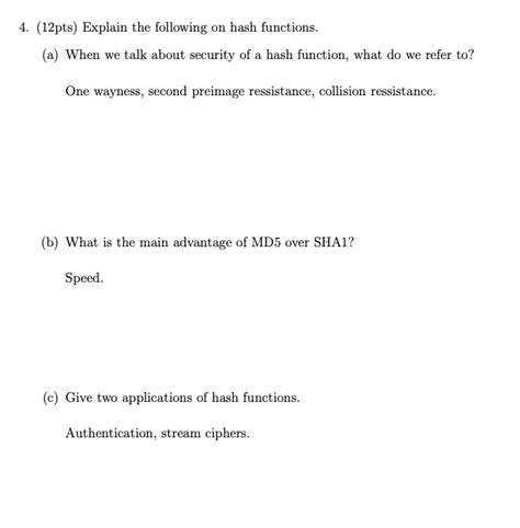 Solved 12pts ﻿explain The Following On Hash Functionsa