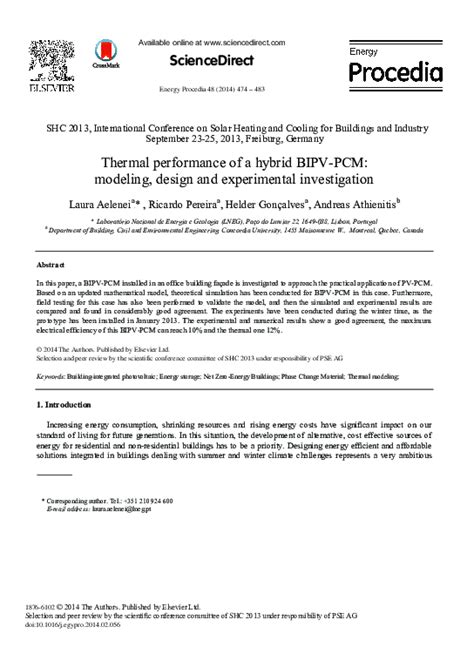 pdf thermal performance of a hybrid bipv pcm modeling design and