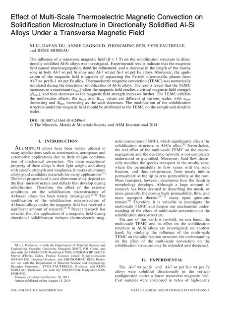 Pdf Effect Of Multi Scale Thermoelectric Magnetic Convection On Solidification Microstructure