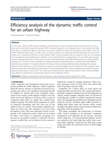 PDF Efficiency Analysis Of The Dynamic Traffic Control For An Urban Highway