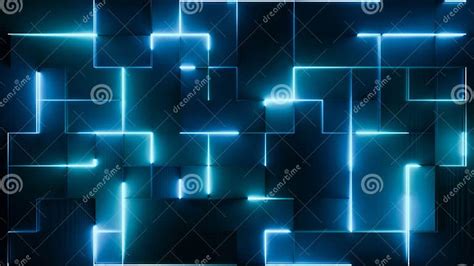 3d Render Abstract Neon Glow Grid Line Trail Technology Background Stock Illustration