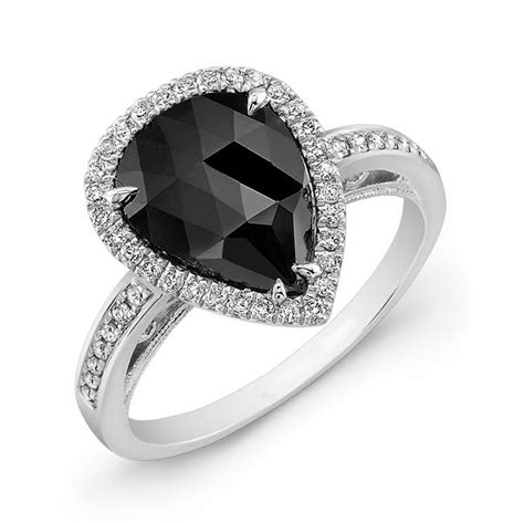 1 3 4 Ct Pear Shaped Black Diamond Engagement Ring With Diamond Halo