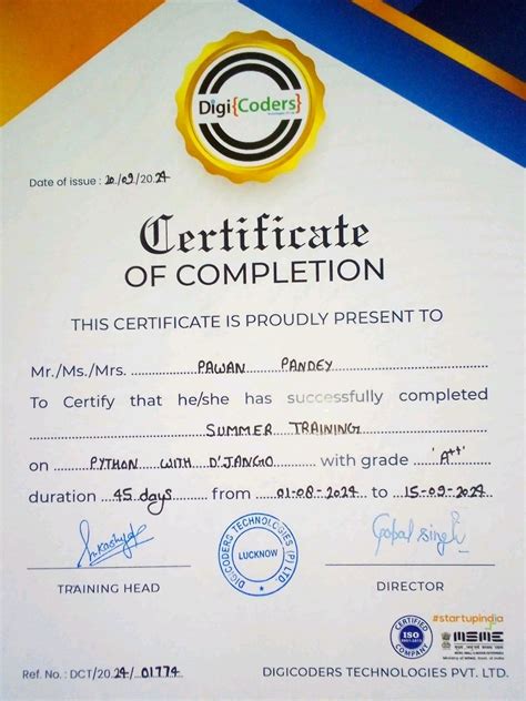 Summary Trening Certificate With Python Jango Pawan Pandey