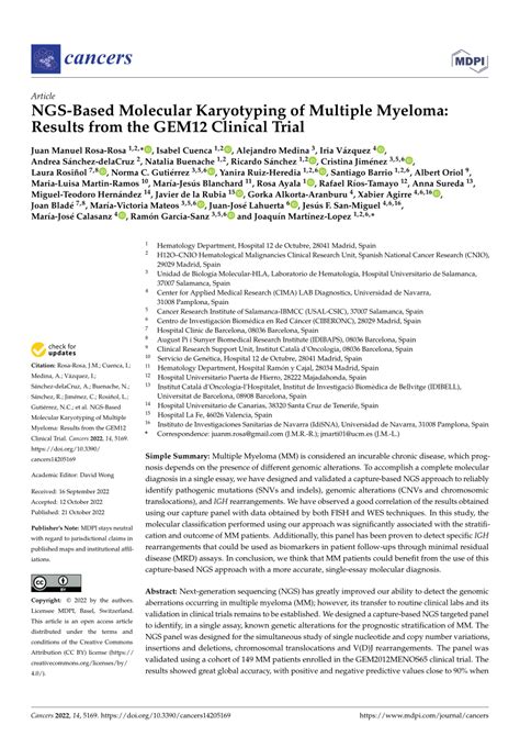 Pdf Ngs Based Molecular Karyotyping Of Multiple Myeloma Results From The Gem12 Clinical Trial