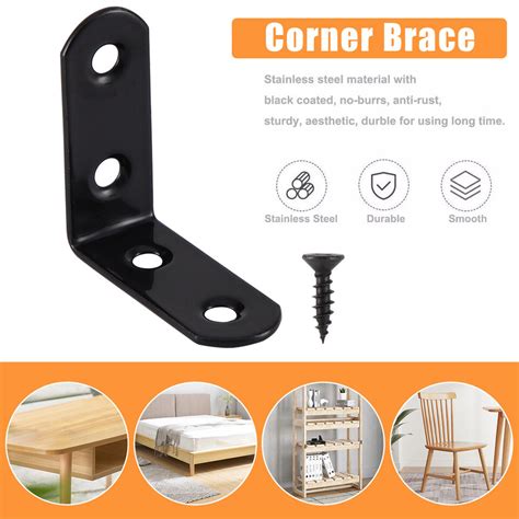 20 Pcs L Brackets Corner Braces Sets Black Stainless Steel 90 Degree