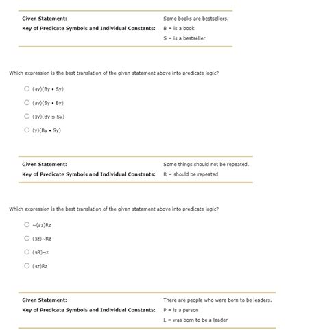 Solved 3 Particular Statements In Predicate Logic In