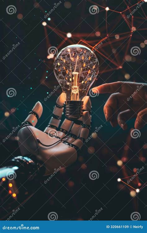 Ai Machine Learning Robot And Human Hands Touching On A Big Data