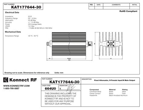 Fixed Attenuator N Female Input N Male Output 50 Ohm Dc 6 Ghz 250 Watts 30 Db Low Pim
