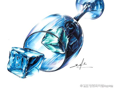 와인잔 얼음 기초디자인 물 투명체 와인 유리 질감 구성 표현 질감 와인 잔 얼음