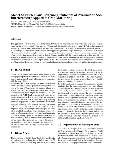 Pdf Model Assessment And Inversion Limitations Of Polarimetric Sar Interferometry Applied To