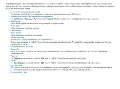 Web User Interface Administration Tasks Dell Telecom Infrastructure