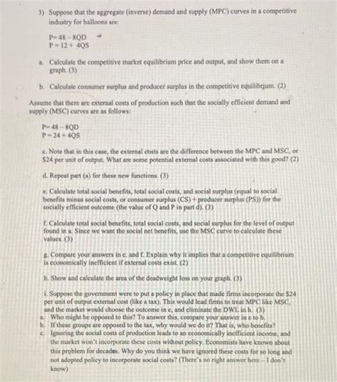 Solved 3 Suppose That The Aggregate Inverse Demand And