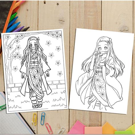 ชุดภาพระบายสีฆ่าปีศาจเนซึโกะ 50 ชิ้น A4 A5 ของเล่นเพื่อการศึกษาเพื่อช่วยเด็กฝึกระบายสีความคิด