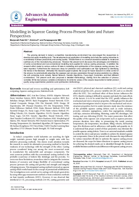 Pdf Modelling In Squeeze Casting Process Present State And Future Perspectives