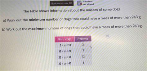 Solved Bookwork Code 2c Calculator Not Allowed The Table Shows