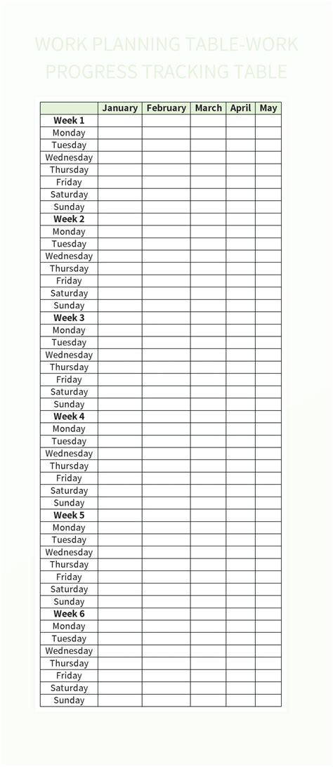 Work Planning Table Work Progress Tracking Table Excel Template And Google Sheets File For Free
