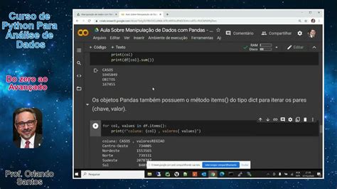 Aula 11 17 Pandas Interação Com Loop For Em Dataframes Items Iterrows E Itertuples