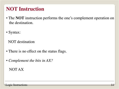 Ppt Lecture 7 Chapter 7 Program Logic And Control Boolean Operation Shift And Rotate