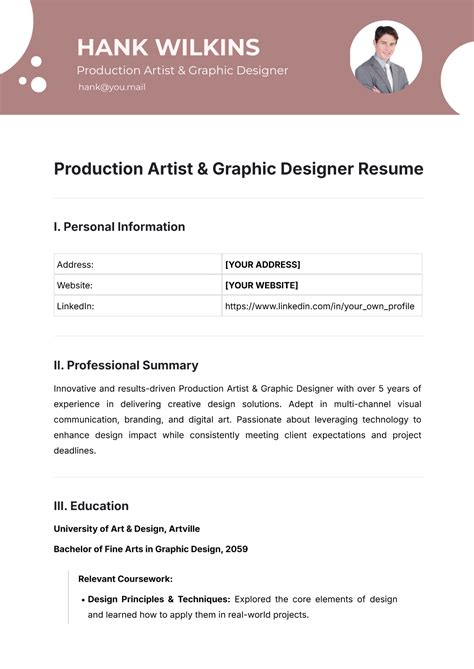 Production Artist Resume Sample
