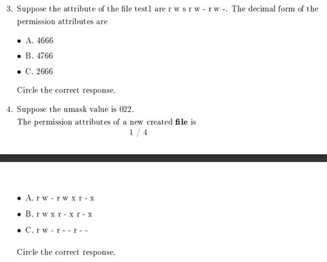 Solved 3 Suppose The Attribute Of The File Test1 Are Rw S Chegg