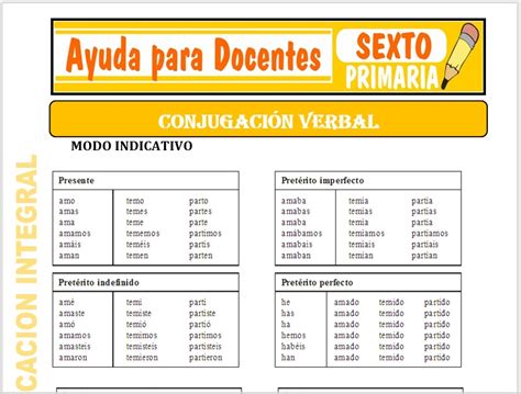 Conjugación Verbal Para Sexto De Primaria Ayuda Para Docentes