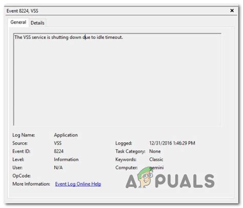 how to fix vss service is shutting down due to idle timeout error