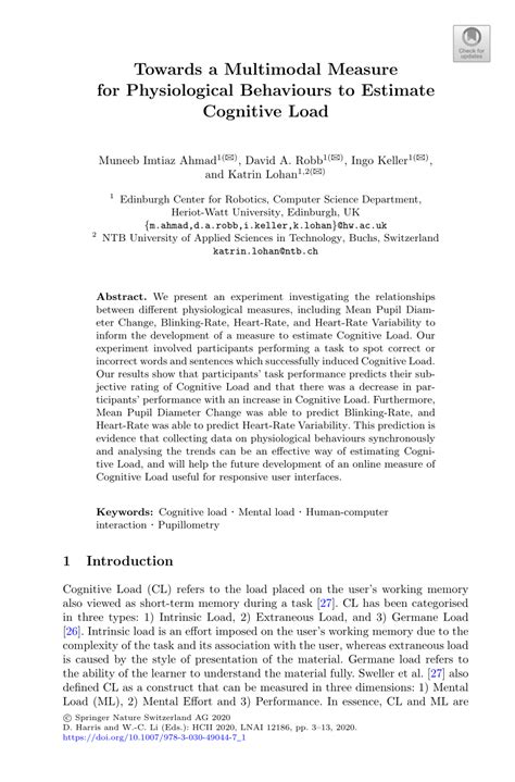 Pdf Towards A Multimodal Measure For Physiological Behaviours To Estimate Cognitive Load