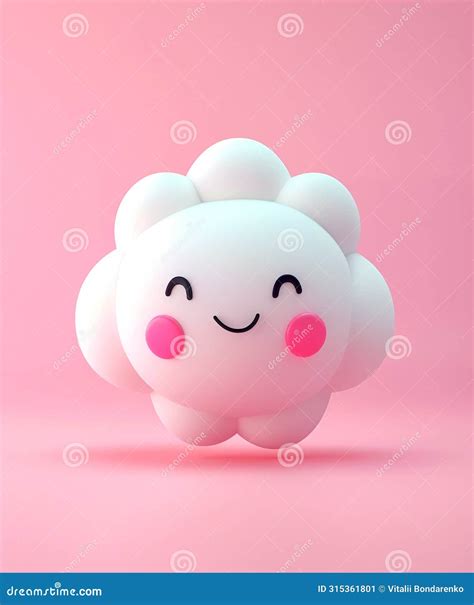 Cute Smiling Cloud On Pink Background 3d Render Minimal Style Stock