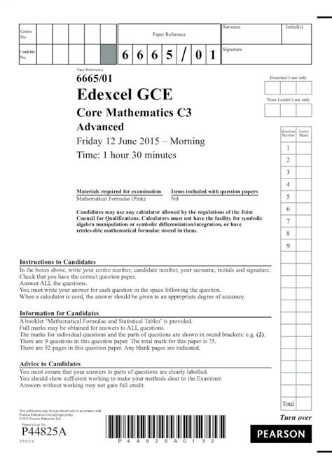 pdf paper reference s edexcel gce revision maths gce core