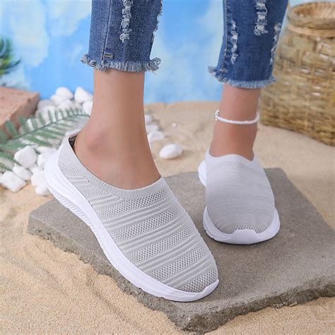 Nokio Womens Mules Shoes Slip On Sneakers Knit Flats Platform