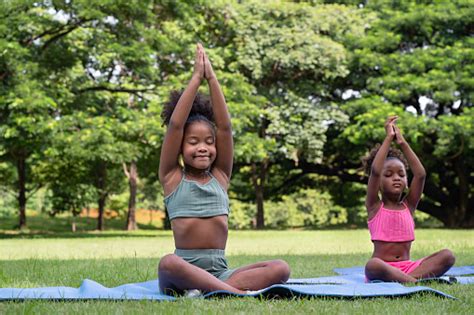 초상화 아프리카 계 미국인 어린이 소녀 훈련 요가가 공원에서 명상 2명에 대한 스톡 사진 및 기타 이미지 2명 4 5세 6 7 살 Istock